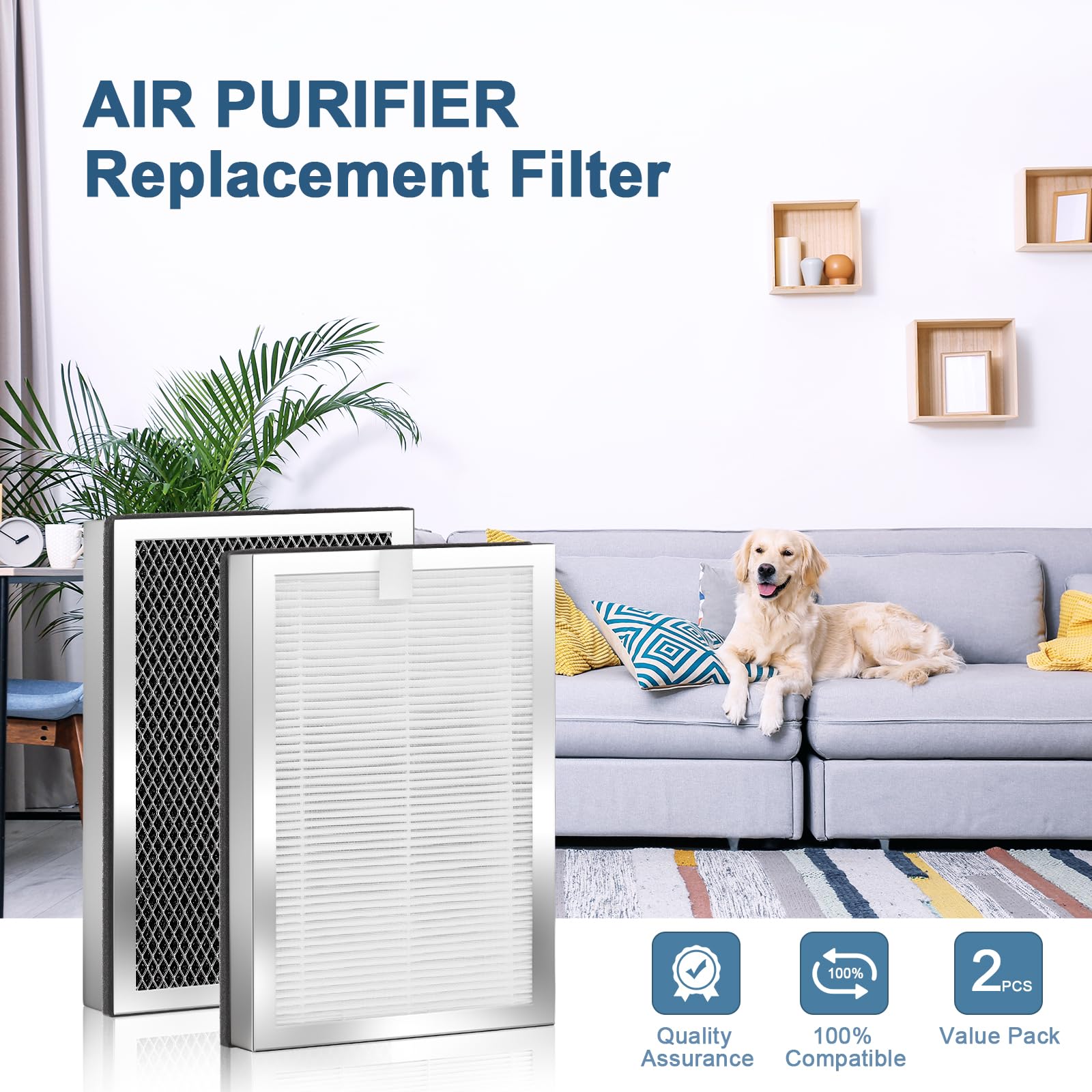 Replacement Filters 2 Pack,3-in-1 Filters Compatible with 25 Air Purifier Series Filter S1/W1/B1, H13 True HEPA and Activated Carbon Filters