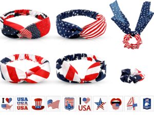 4th of july headband american flag bowknot hair band turban patriotic bandana headband usa temporary red white and blue hair accessories for women memorial day, veterans day, independence day