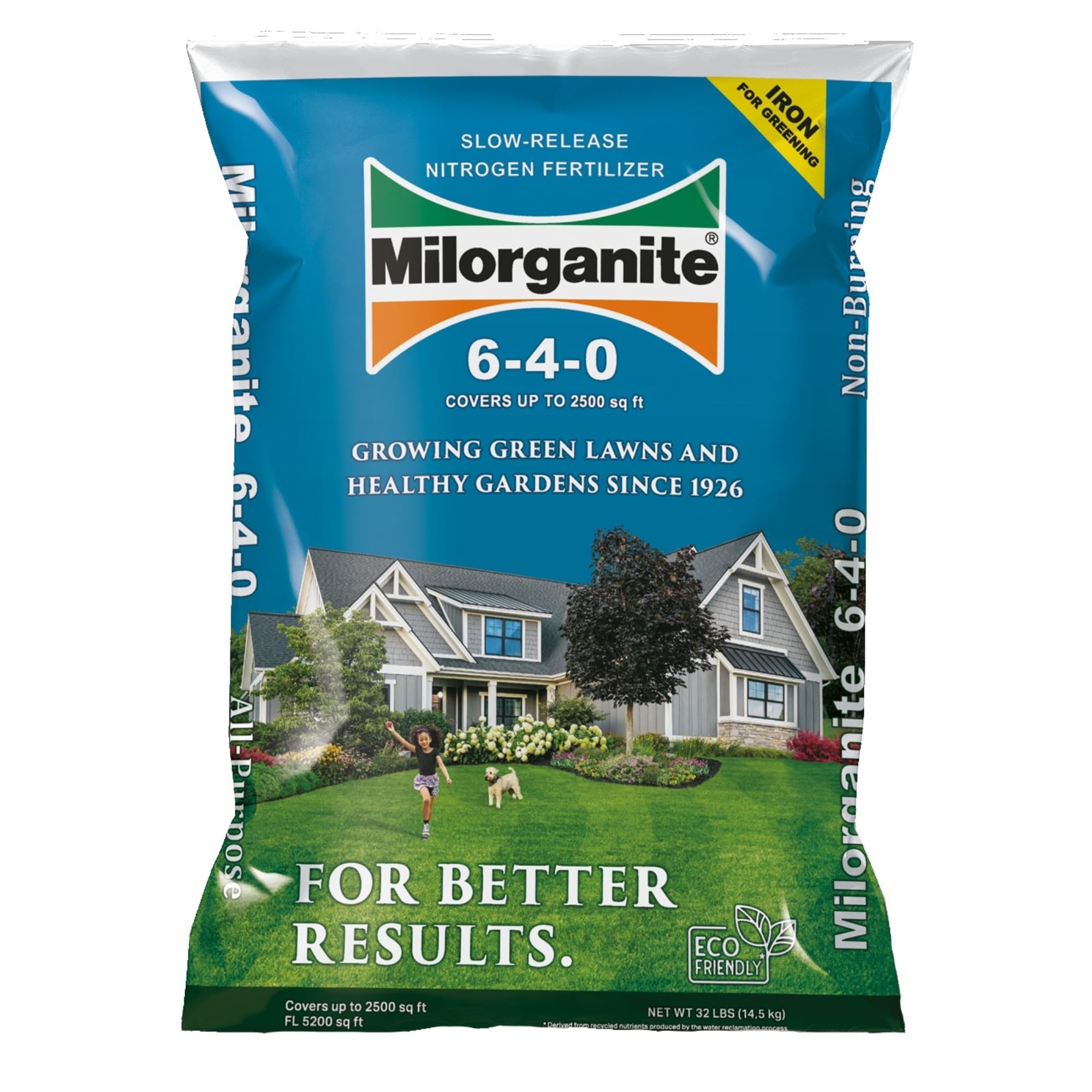 Milorganite All-Purpose Eco-Friendly Slow-Release Nitrogen Lawn Fertilizer 6-4-0, 32lb