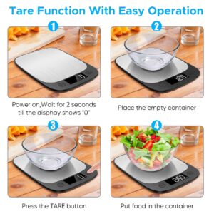 MPBEKING Digital Food Scale, Kitchen Scale Weight Grams and Oz for Weight Loss, Cooking, Baking 3g/0.1oz High Precise Multifunction Scales 304 Stainless Steel with Backlit LCD Display