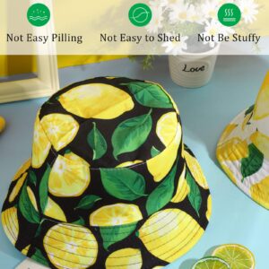 Bennim 2 Pieces Unisex Lemon Pattern Bucket Hats Reversible Fisherman Cap for Casual Travel Beach,Black, White ,Uncertainly