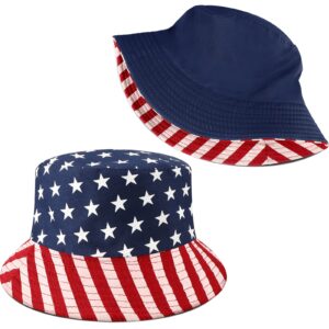 handepo 2 pieces american flag bucket hat fisherman hat travel sun hat outdoor hat for men women, mixed color