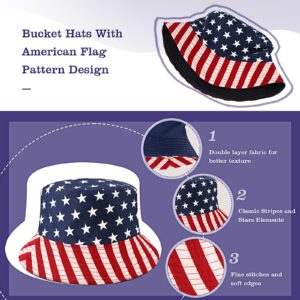 Handepo 2 Pieces American Flag Bucket Hat Fisherman Hat Travel Sun Hat Outdoor Hat for Men Women, Mixed Color