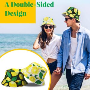 Bennim 2 Pieces Unisex Lemon Pattern Bucket Hats Reversible Fisherman Cap for Casual Travel Beach,Black, White ,Uncertainly