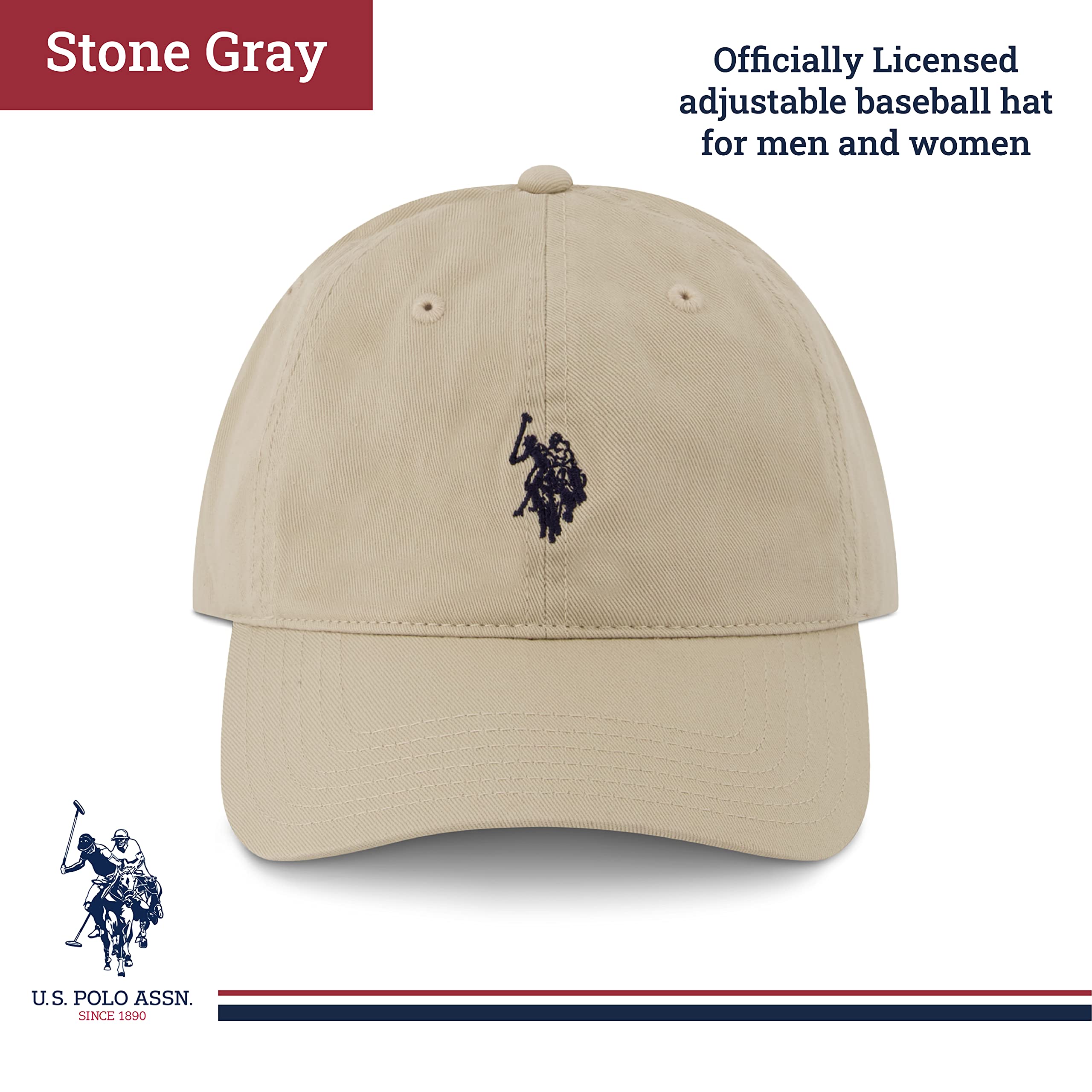 U.S. POLO ASSN. Small Pony Logo Baseball Hat, Washed Twill Cotton Adjustable Cap Stone