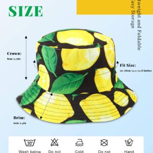 Bennim 2 Pieces Unisex Lemon Pattern Bucket Hats Reversible Fisherman Cap for Casual Travel Beach,Black, White ,Uncertainly