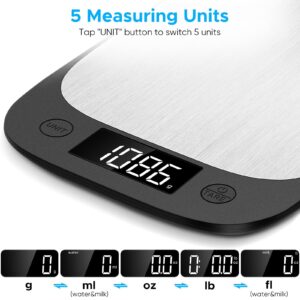 MPBEKING Digital Food Scale, Kitchen Scale Weight Grams and Oz for Weight Loss, Cooking, Baking 3g/0.1oz High Precise Multifunction Scales 304 Stainless Steel with Backlit LCD Display