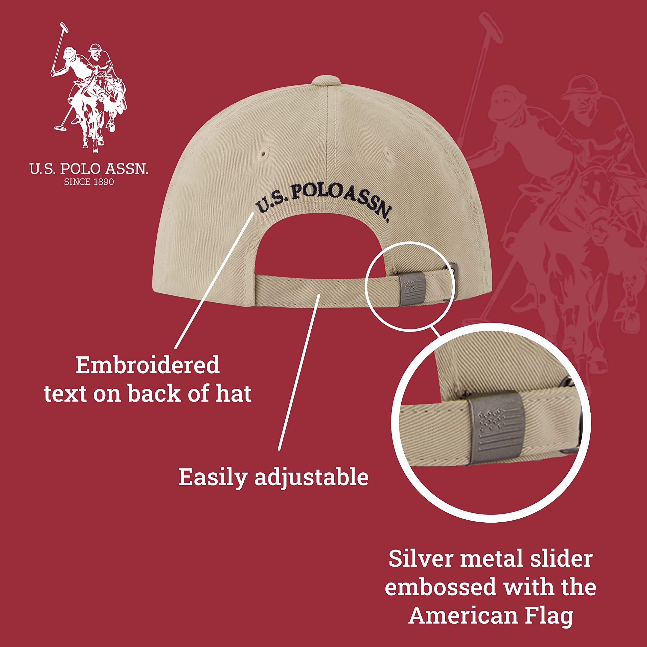 U.S. POLO ASSN. Small Pony Logo Baseball Hat, Washed Twill Cotton Adjustable Cap Stone