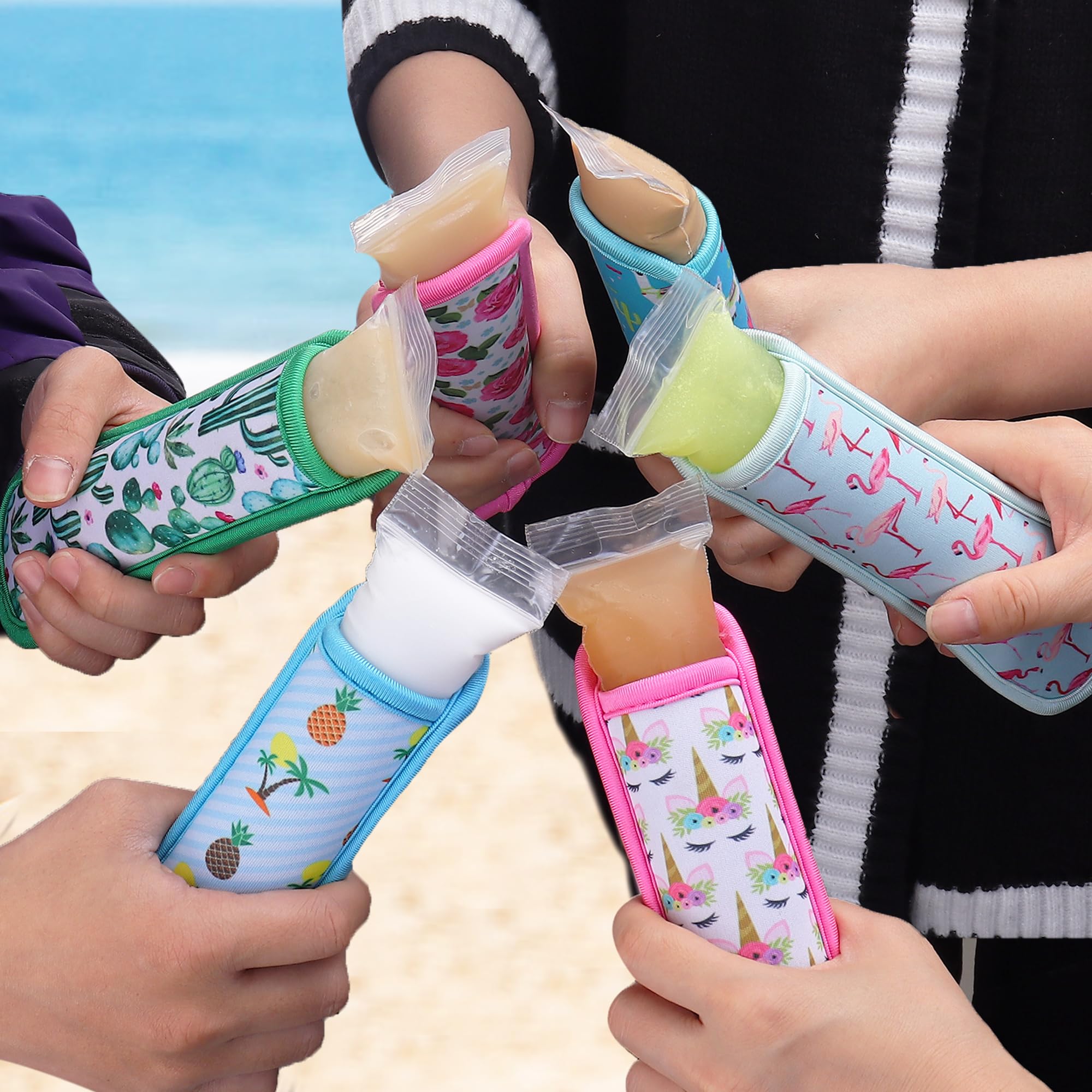 Ice Pop Sleeves 6pcs Neoprene Popsicles Holders Bags Reusable Popsicles Antifreezing Covers