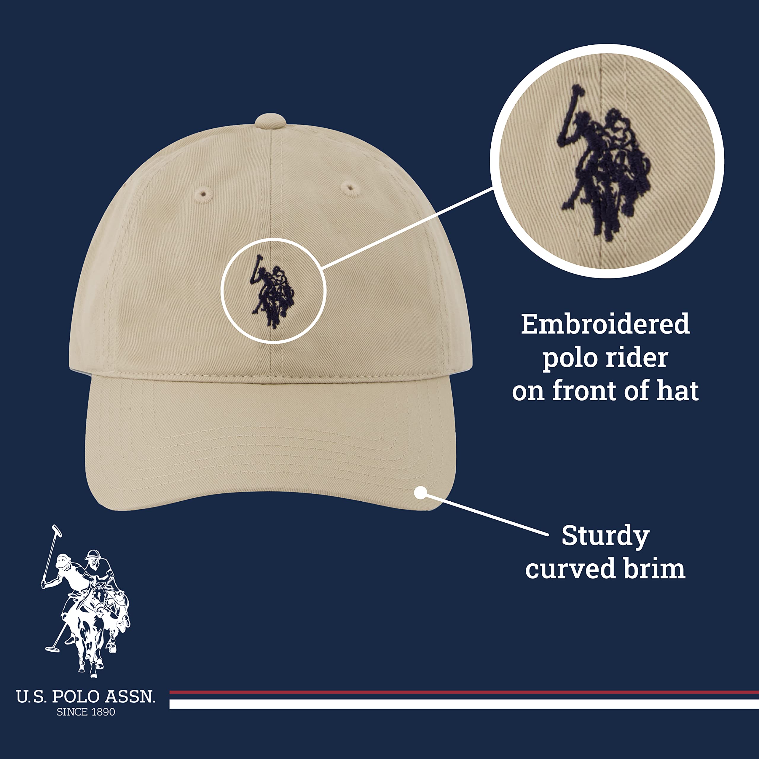 U.S. POLO ASSN. Small Pony Logo Baseball Hat, Washed Twill Cotton Adjustable Cap Stone