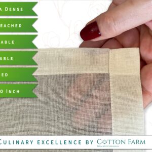 Cotton Farm Hemmed Cheese Cloths, Grade 100, 20x20 inch, Precut, Ready to Use, Muslin Cheesecloth for Straining and Cooking, 100% Unbleached Cotton, Ultra Fine and Dense, Reusable, Washable