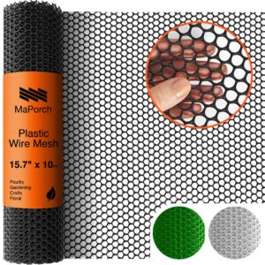 maporch black plastic wire mesh fence 15.7in x 10ft roll - ideal for poultry, dogs, rabbit, snake barrier & gardening - durable plastic chicken wire mesh - versatile plastic fencing & netting solution