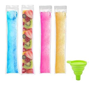 100 pcs disposable ice popsicle mold bags bpa free freezer tubes ice candy pops with a funnel and zip seals for healthy snacks,yogurt sticks,juice,fruit smoothies