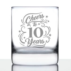 cheers to 10 years - whiskey rocks glass gifts for women & men - 10th anniversary party decor - 10.25 oz glass