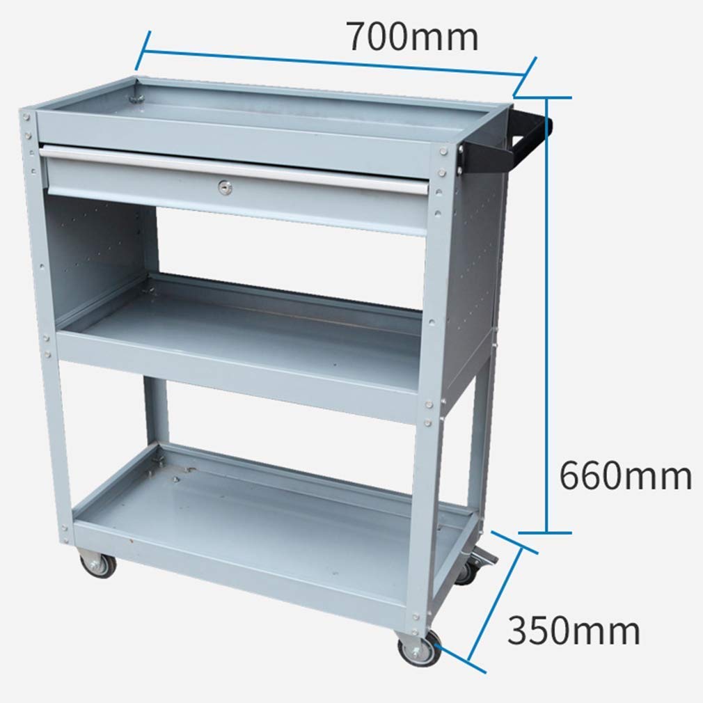 FAUUCHE JF-Xuan Cart Multifunction Portable Hand Trucks Recycling Vehicles,Tool Trolley Cart 3-Tier Drawer Type Organizer Multifunction Service Trolley with Brake, Bearing 60Kg, 700X350X660Mm,Gray