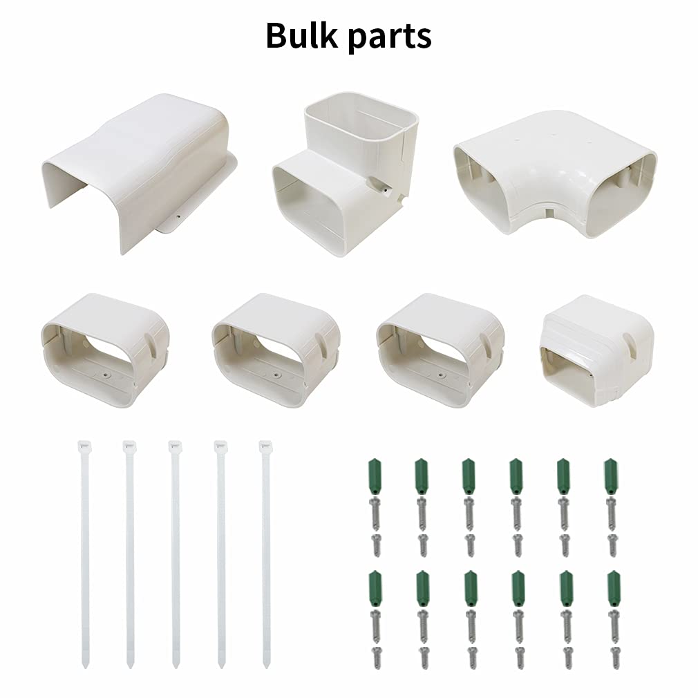 TAKTOPEAK 4 inch 17 Ft PVC Decorative Pipe Line Cover Kit for Ductless Mini Split Air Conditioner-Full Set, No Other Parts Needed, White (HMB-GM-GXC-5.2M-003)