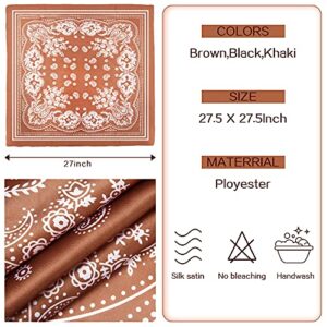 DOOBO 3 Pcs 27.5 Inches Satin Head Scarf Hair Scarf Silk Head Scarf Silk Bandana Silk Hair Wrap Neck Scarf Square Scarf for Women Girls(Brown,Black,Khaki)