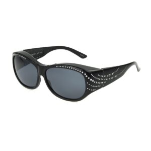 solar shield fits over sunglasses natalie with rhinestone, black oval frame, smoke lenses - ex-large, 62 mm