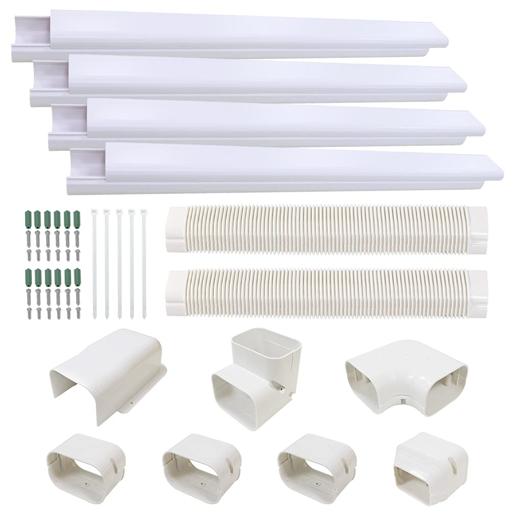 TAKTOPEAK 4 inch 17 Ft PVC Decorative Pipe Line Cover Kit for Ductless Mini Split Air Conditioner-Full Set, No Other Parts Needed, White (HMB-GM-GXC-5.2M-003)