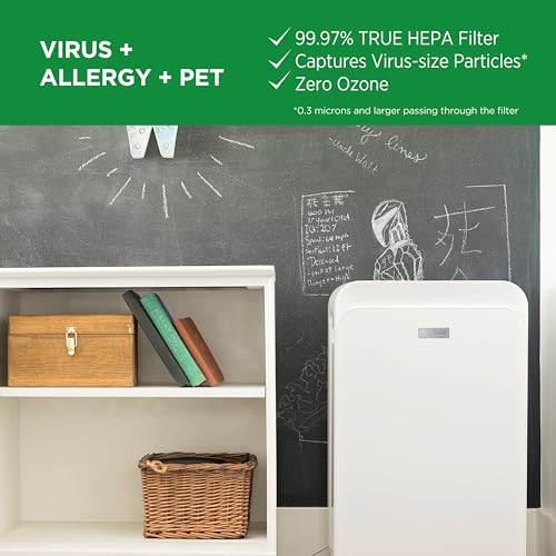 AprilAire AP09550V Virus+Allergy+Pet True HEPA Room Air Purifier, 4-Stage Filtration, Captures Viruses, Bacteria, Allergens, Pet Hair & Dander, Ozone Free, 495 sq. ft. Rooms