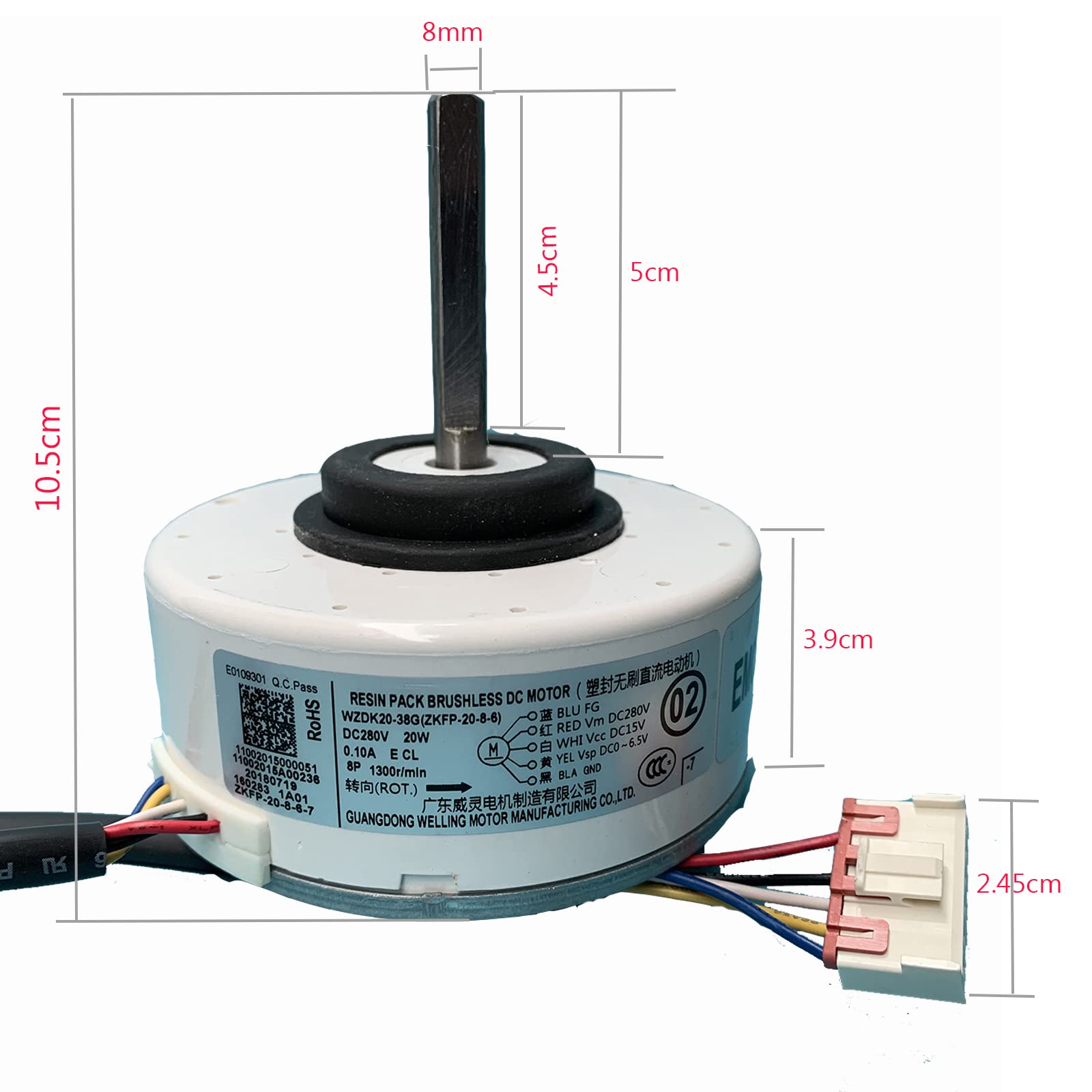 Air Conditioning Motor 20W WZDK20-38G (ZKFP-20-8-6) Brushless DC Fan Motor OEM Part