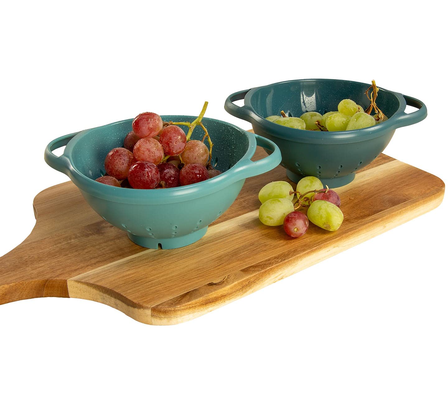 Crisp 2 Pack Mini Colander Berry Baskets - Plastic, Durable Kitchenware, Dishwasher Safe - Made in the USA - Prussian Blue & Light Teal