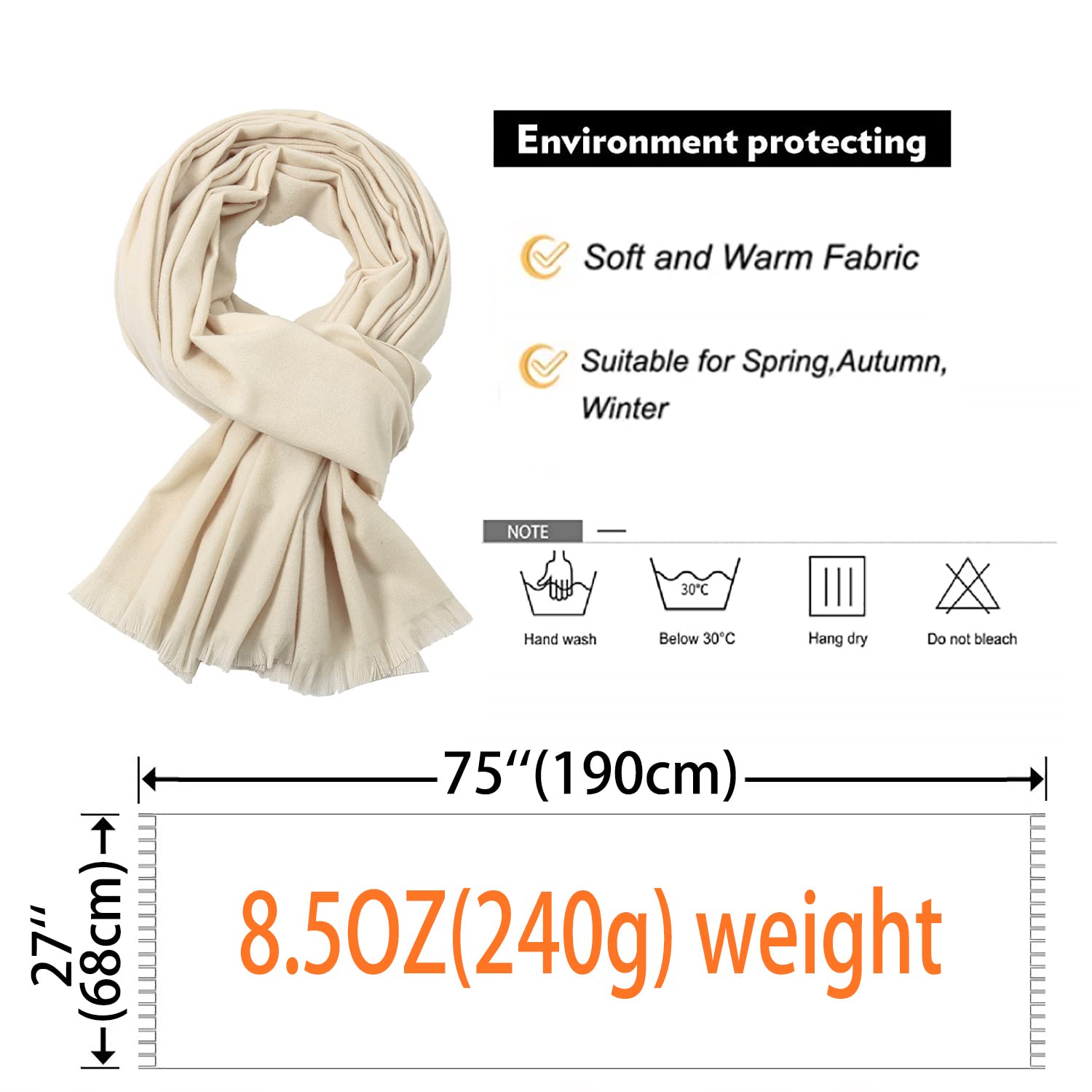 RUI VTRON Cream Pashmina Shawls and Wraps for Evening Dresses Scarfs for Women Fall Winter Scarves