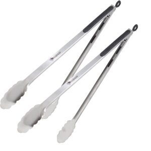 kona premium stainless-steel locking grill tongs [set of 2] 18 inch, sturdy, heavy duty tongs - great for cooking, grilling, and barbecue (bbq)