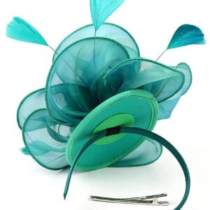 Gionforsy Fascinators Hat for Women Tea Party Kentucky Derby Wedding Mesh Feathers Hair Clip (Green)