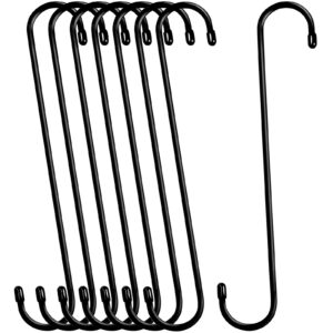 higift 8 pack 12 inches extension s hooks for hanging plant basket outdoor bird feeder house, heavy duty long s shaped hook for kitchen pots and pans, patio decoration, towels, clothes, black