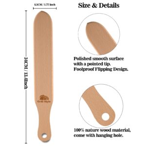 Crepe Spreader and Spatula Kit, 3.5 Inch, 5 Inch, 7 Inch T-Shaped Batter Spreaders & 13.4 Inch Spatula Turner, Pancake Tool, Natural Wood Material Crepes Sticks Fit Any Crepe Pan Maker, Pack of 4