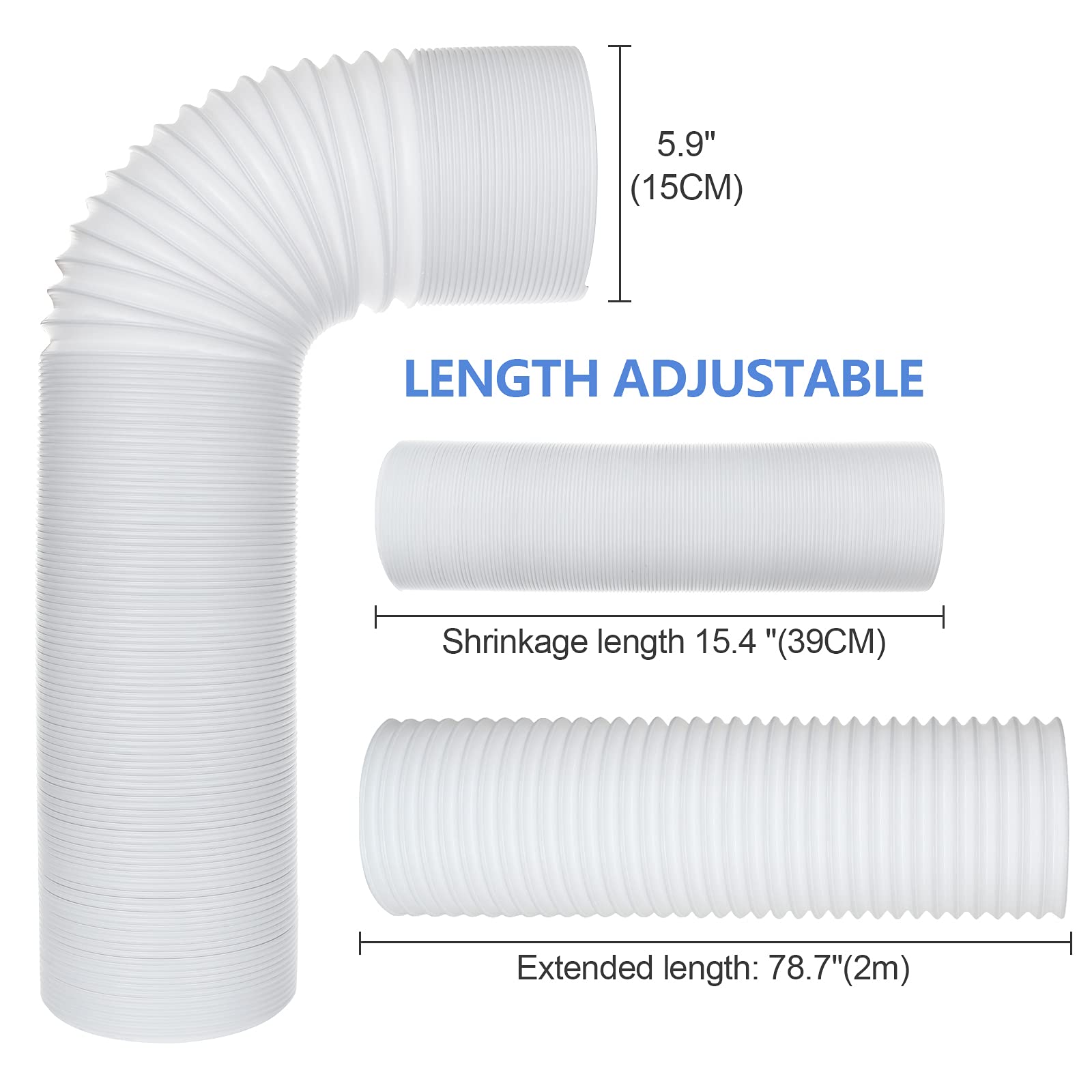 5.9 Inch Air Conditioner Exhaust Hose Anti-Clockwise Thread Portable AC Hose With 80" Length Universal AC Exhaust Hose Flexible AC Vent Hose for Lg Haier Dual Delonghi Whynter