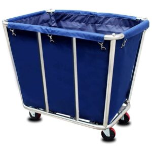 canvas basket bulk trucks commercial,stainless steel industrial rolling laundry cart storage trolley hamper for hotel/home/hospital,150kg/330lbs load,9.9 bushel (350 l)(color:blue)