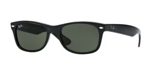 ray-ban rb2132 new wayfarer sunglasses + vision group accessories bundle, unisex-adult (black/crystal green,58)