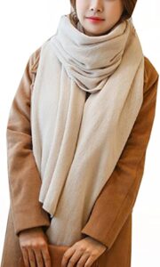 wander agio womens warm long shawl winter blanket large scarf pure color beige 1