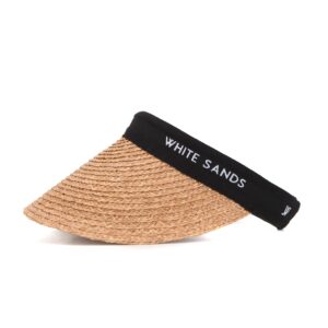 WHITE SANDS MOJA Raffia Straw Sun Hat for Women Men | Visor Patented Unfoldable Brim Sun Cap, Removable Adjustable Headband | New Lazare | Peanut