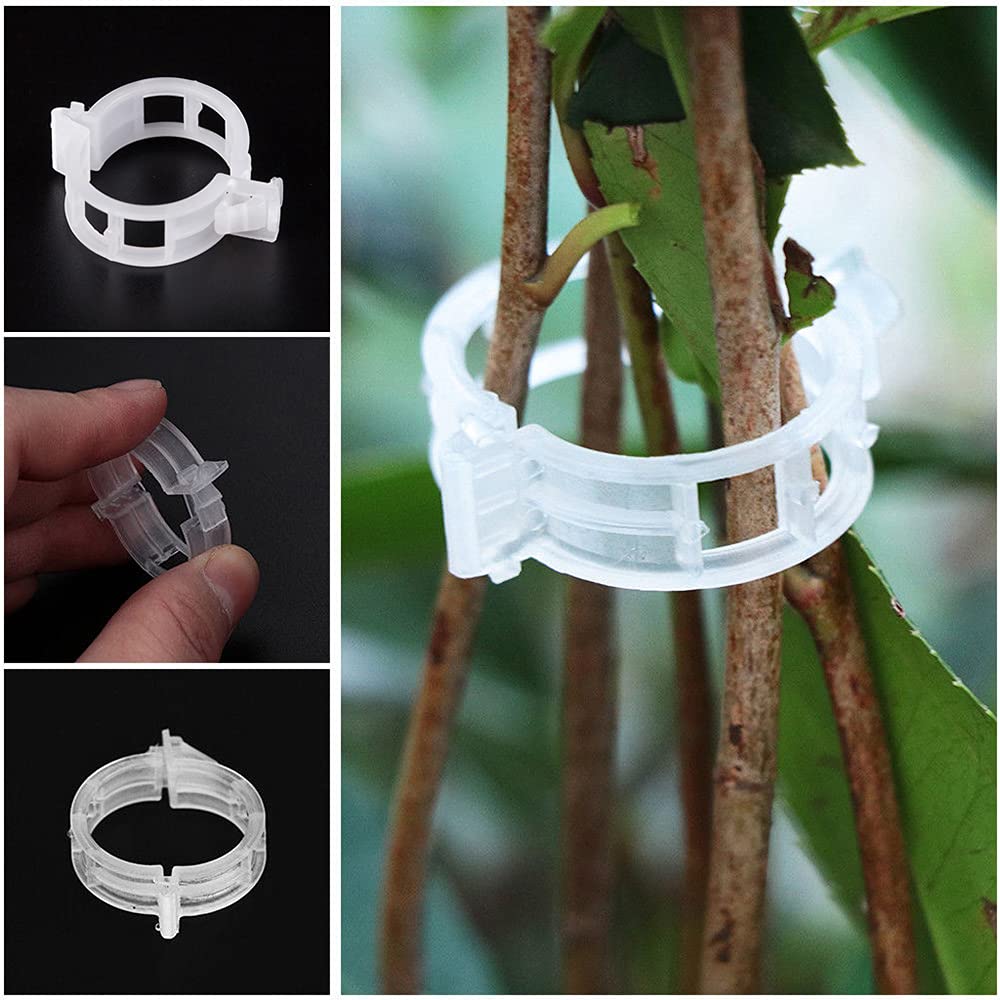 JFDWOPHT 100 Pieces White Plastic Plant Support Clips, Plant Vine Fixed Support Clips, Garden Tomato Plant Support Clips for Plants Stems Support and Vines Grow Upright Climbing