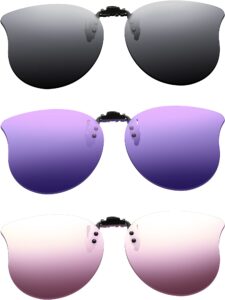 frienda 3 pairs polarized clip on sunglasses cat eye flip up lens sunglasses lightweight metal clip rimless sunglasses stylish clip-on glasses for women