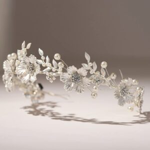 SWEETV Bridal Headband Silver Tiara for Bride Headpieces for Wedding Hair Accessories for Brides Prom Photography