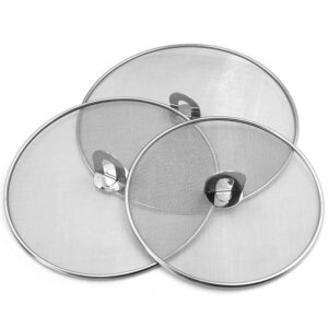 splatter screen for cooking - stainless steel grease splatter guard for frying pan, no cooking oil mess no burns, ultra fine mesh lids set of 3(10", 11.5", 13")