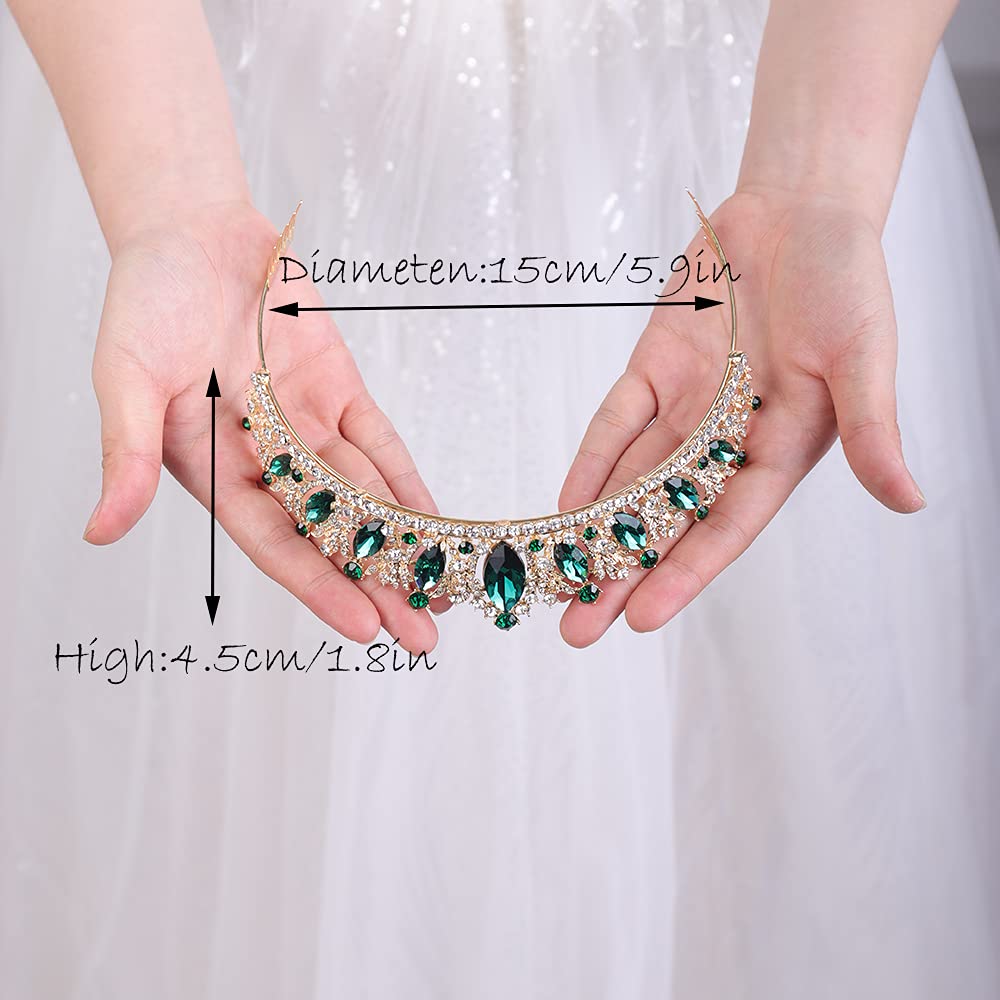 JWICOS Crystal Tiara with Comb for Women Queen Crown Wedding Bridal Party (Green)