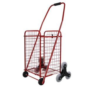 jf-xuan cart multifunction portable hand trucks recycling vehicles,shopping trolley foldable steel pipe climb building lightweight bearing rubber wheel high capacity, load 30 kg, 8 wheels,red