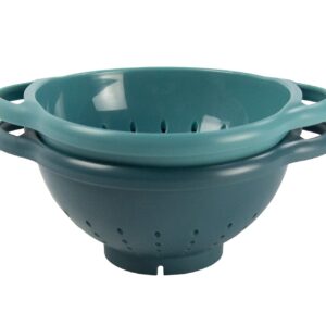 Crisp 2 Pack Mini Colander Berry Baskets - Plastic, Durable Kitchenware, Dishwasher Safe - Made in the USA - Prussian Blue & Light Teal