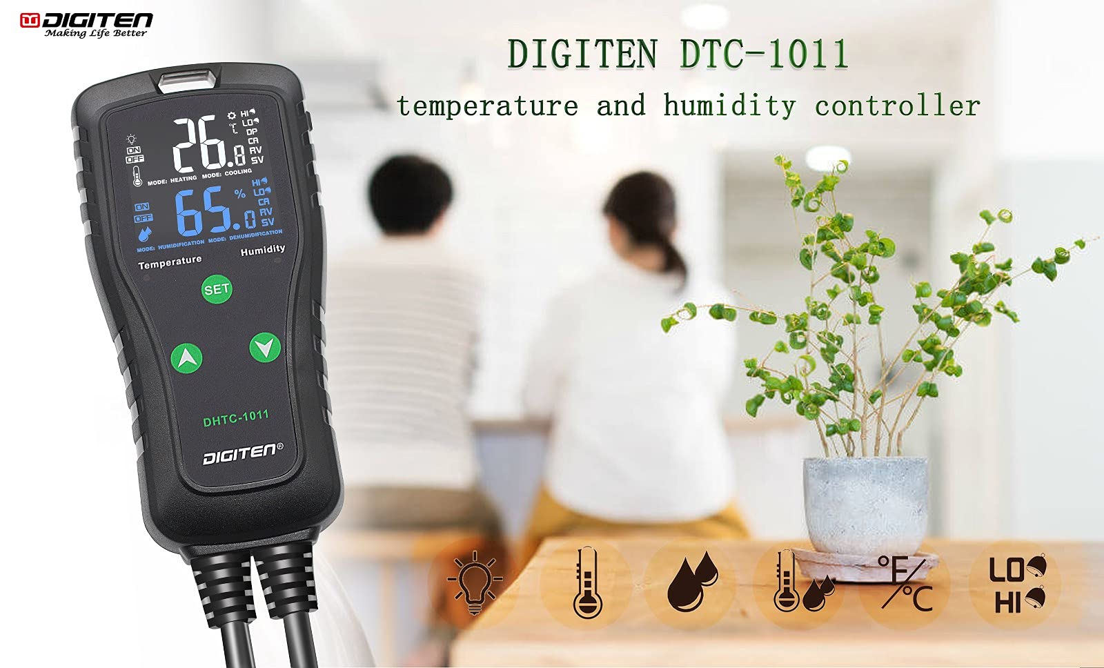 SENSTREE Temperature and Humidity Controller Outlet Plug-in Thermostat Humidistat Reptile Humidity Controller Greenhouse Thermostat Dual Stage Pre-Wired Electronic Temperature and Humidity Controller