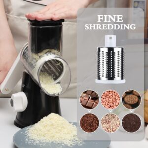 Ancevsk Rotary Cheese Grater with Handle, Manual Speed Round Cheese Shredder with Strong Suction Base, Easy to Use Potato Hashbrown Shredder with 3 Replaceable Stainless Steel Drum Blades (Black)