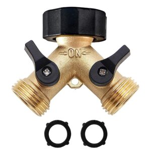 brass garden hose splitter 2 way heavy duty, brass hose y splitter 2 valves, y conneector with 2 extra rubber washers