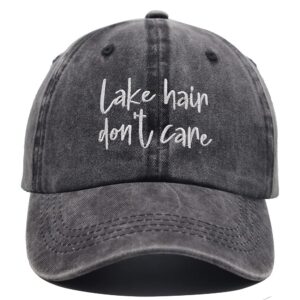 oascuver embroidery lake hair don't care hat, distressed cotton adjustable lake life baseball cap for men women