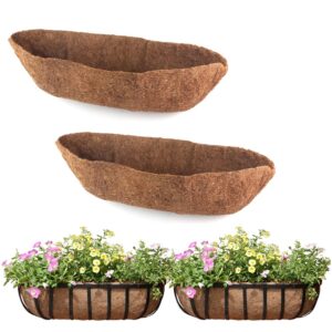 2 pack trough coco liner fiber replacement for planters, 24/30/36/48 inch half moon coconut coir planter for window box/hanging trough planter, garden flower vegetables pot, fence flower baskets