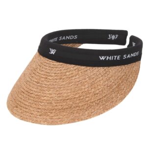 white sands moja raffia straw sun hat for women men | visor patented unfoldable brim sun cap, removable adjustable headband | new lazare | peanut