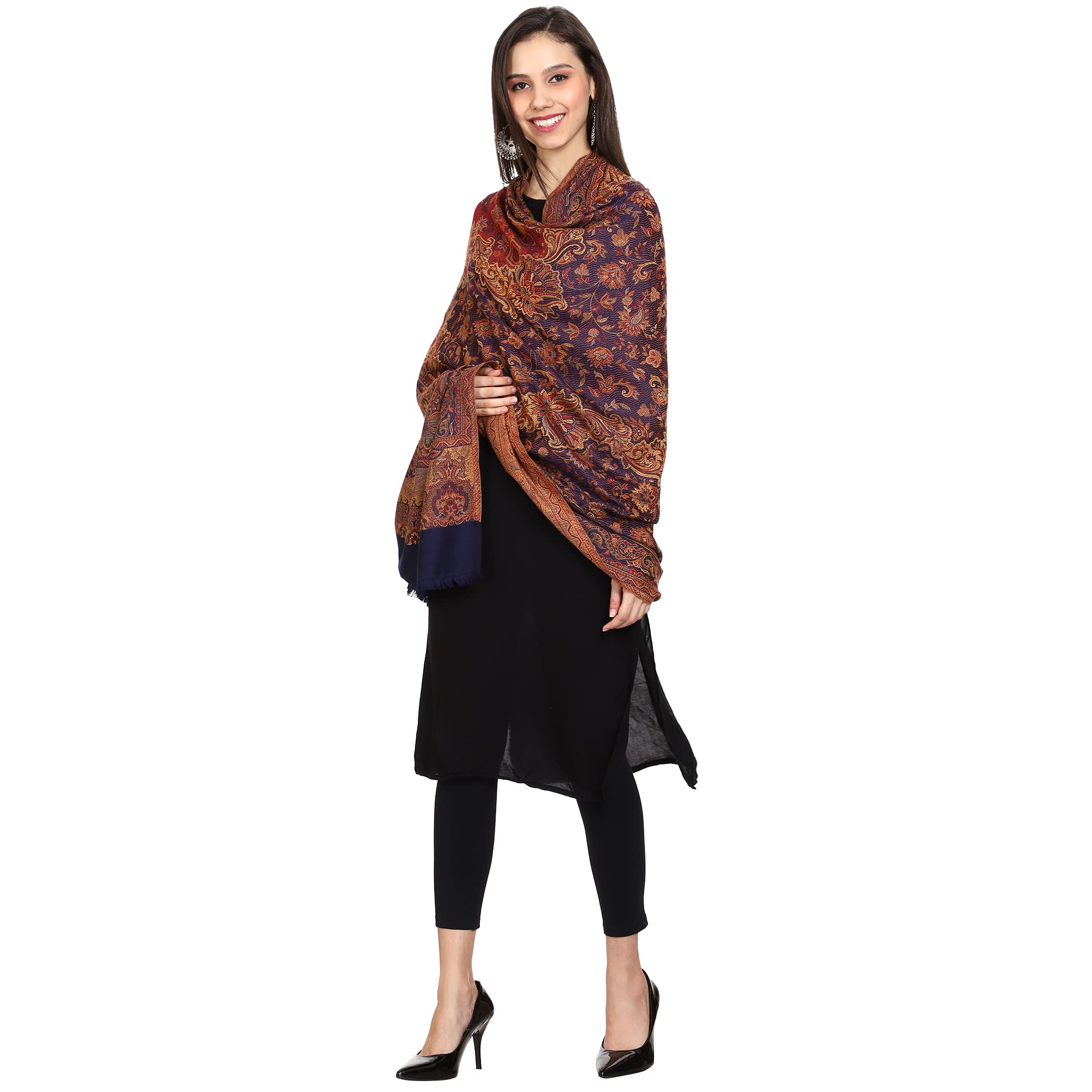 SWI STYLISH Women Woven Wool Shawl (Navy Blue)